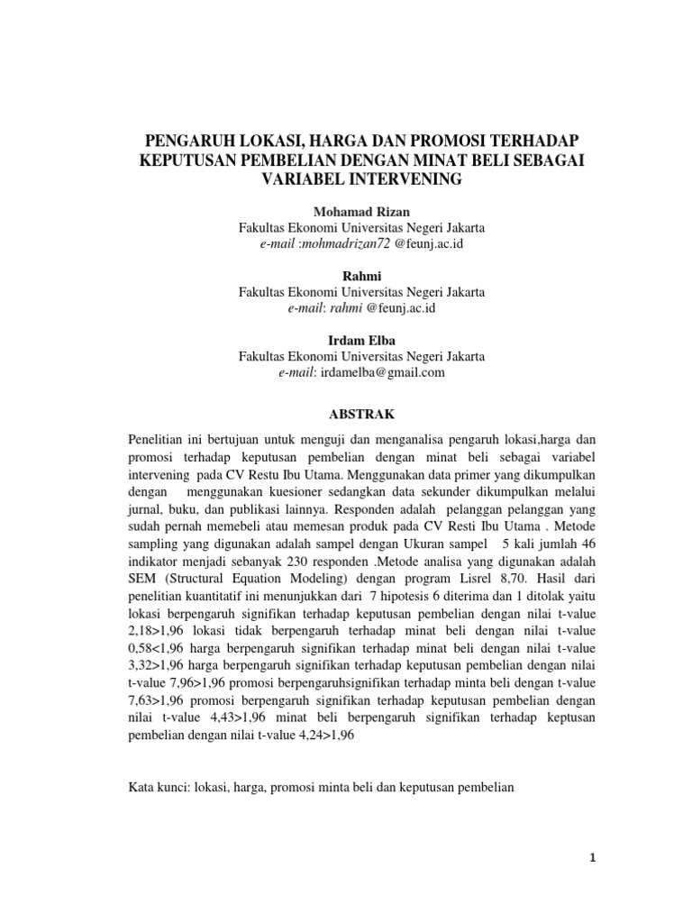 Pengaruh Lokasi, Harga Dan Promosi Terhadap Keputusan Pembelian Dengan Minat Beli Sebafai ...