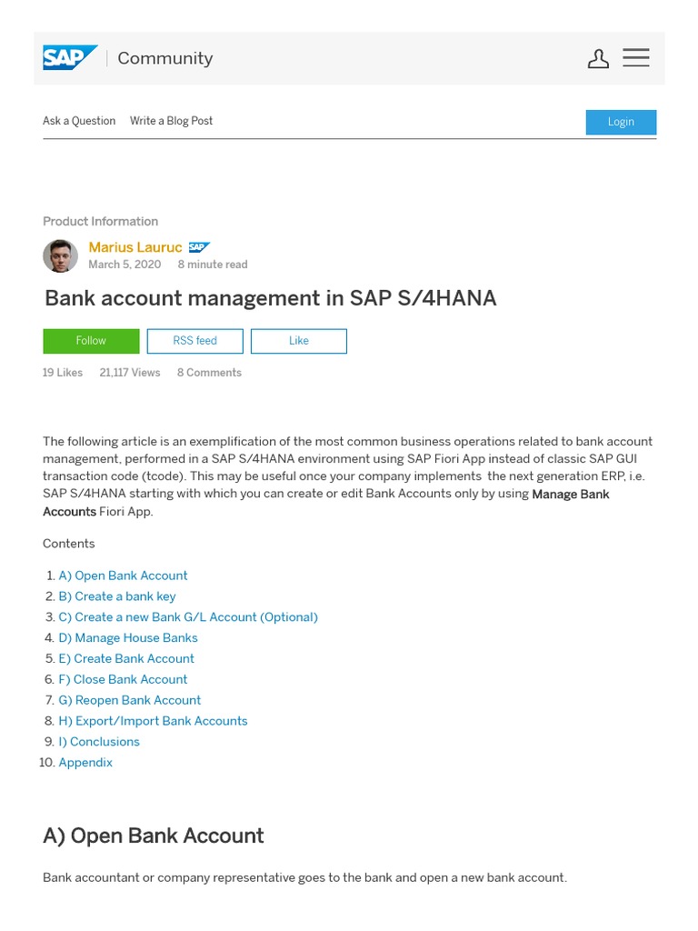 Bank Account Management in SAP S - 4HANA - SAP Blogs | PDF | Banks ...