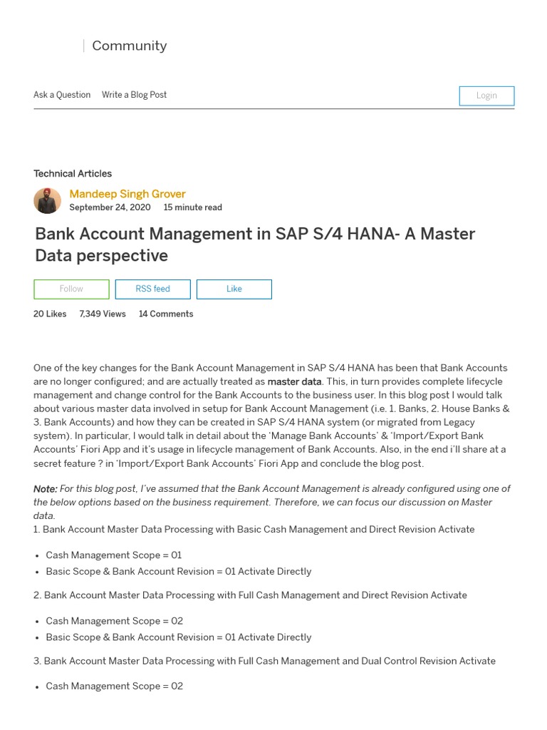 Bank Account Management in SAP S/4 HANA | PDF | Banks | Microsoft Excel