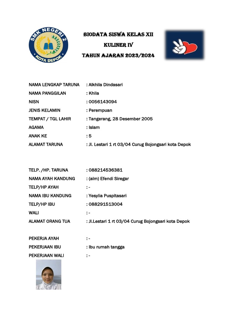 Biodata Siswa Kelas Xii | PDF