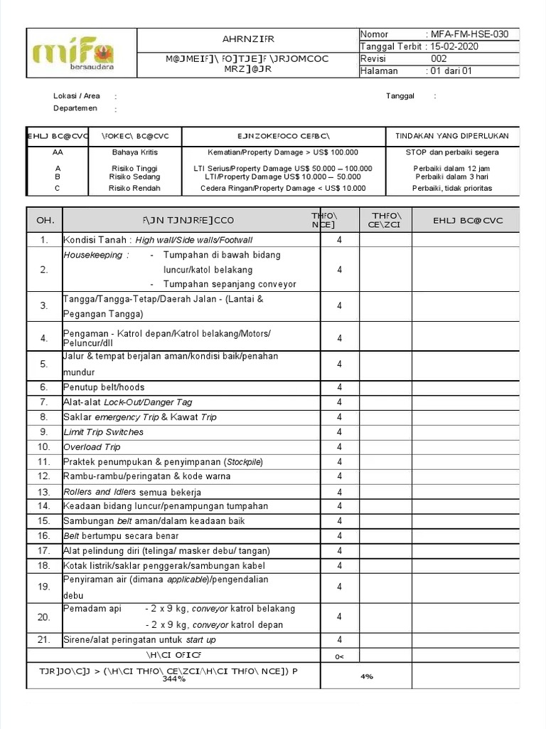 Formulir Checklist Inspeksi Terencana Crusher | PDF