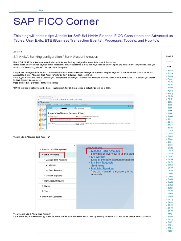 SAP FICO Corner - S - 4 HANA Banking Configuration - Bank Account ...