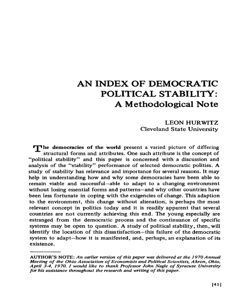 An Index of Democratic Stability - A Methodological Note (Leon Hurwitz ...