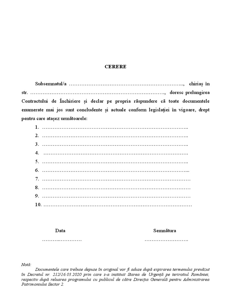 Model Cerere Prelungire Contract Inchiriere | PDF