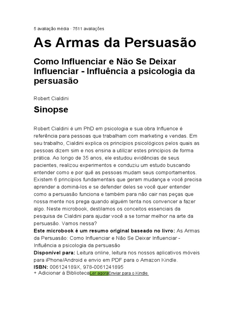 As Armas Da Persuasão | PDF | Psicologia | Comportamento