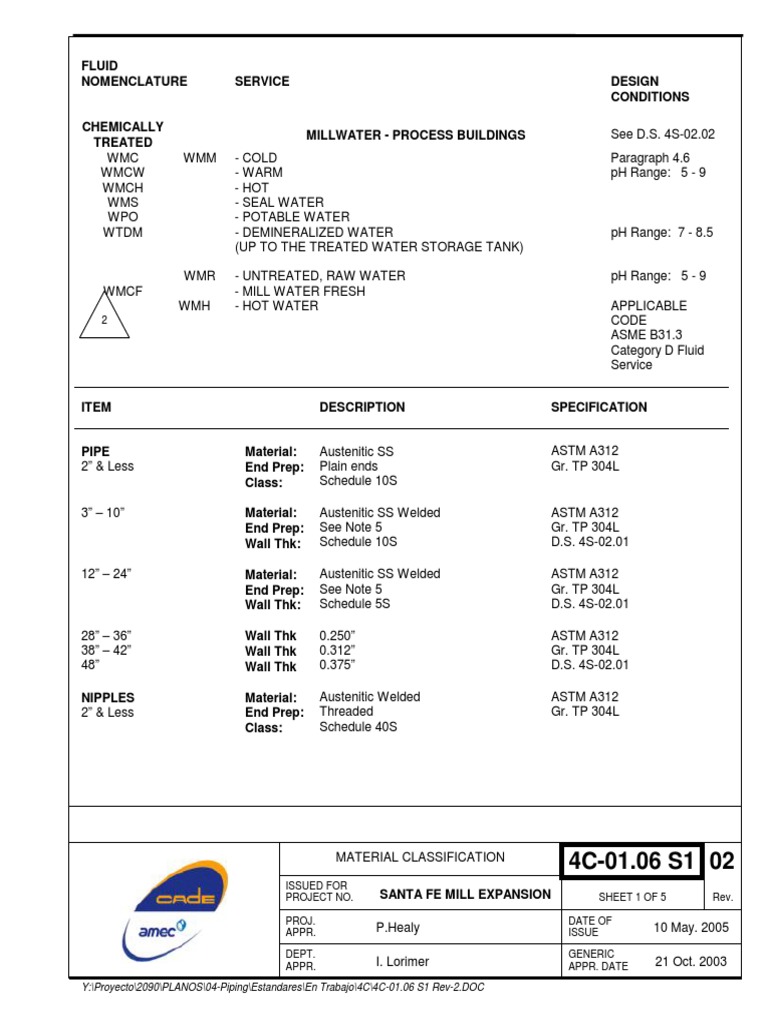 Y:/Proyecto/2090/PLANOS/04-Piping/Estandares/En Trabajo/4C/4C-01.06 S1 Rev-2 | PDF | Pipe (Fluid ...