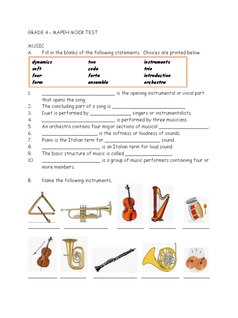 Grade 4 - Mapeh Mock Test Quarter 3 | PDF | Performing Arts | Musical ...