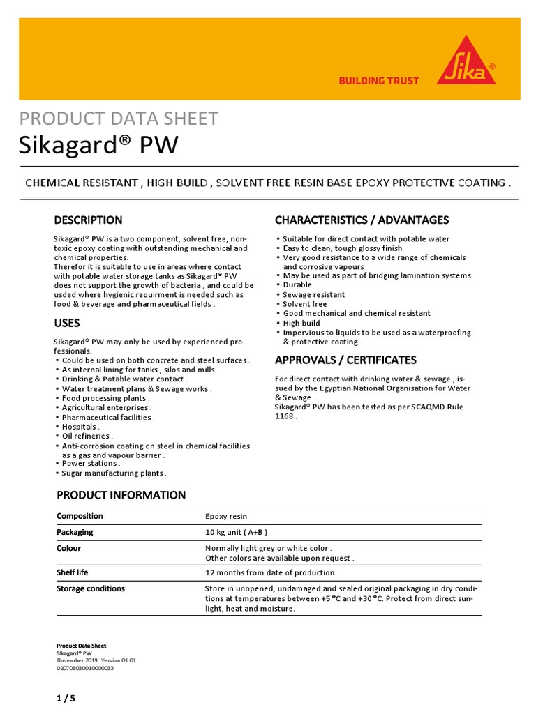 Sikagard PW | Download Free PDF | Water | Epoxy