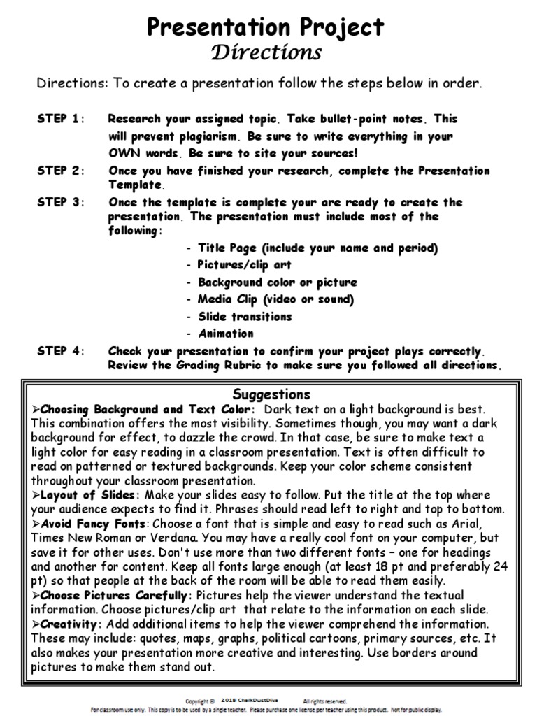 Directions-Rubric Presentation Project | PDF | Writing | Human ...