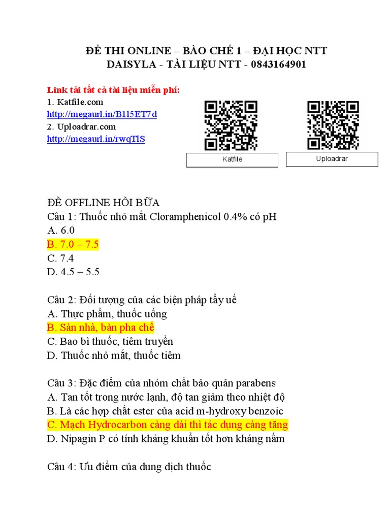 Ôn Thi 1 - Bào Chế 1 - Đh Ntt | PDF