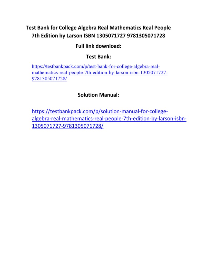 College Algebra Real Mathematics Real People 7th Edition by Larson ISBN ...