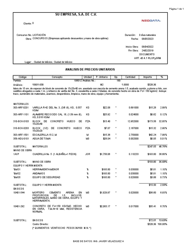 Muro de Block 15x20x40 | PDF | Hormigón | Materiales de construcción