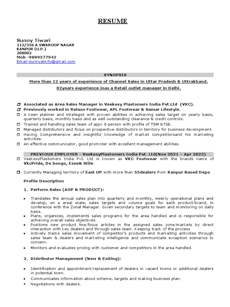 Resume Sunny Tiwari | PDF | Sales | Retail