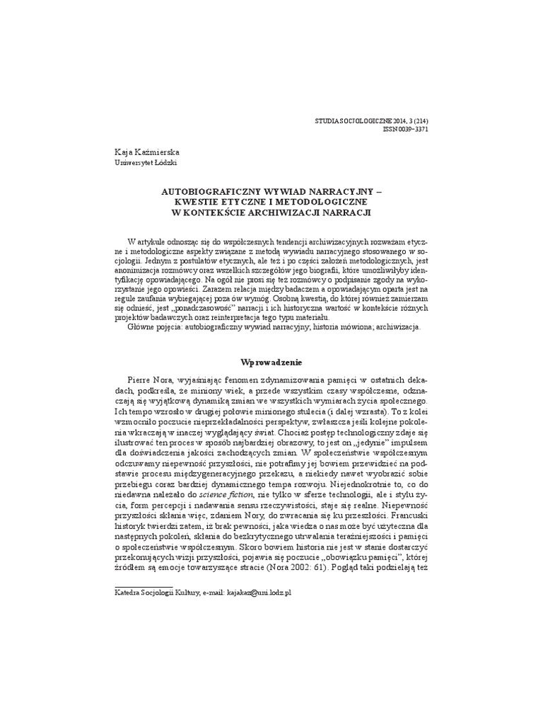 Studia Socjologiczne 2014 nr3 Kazmierska | PDF