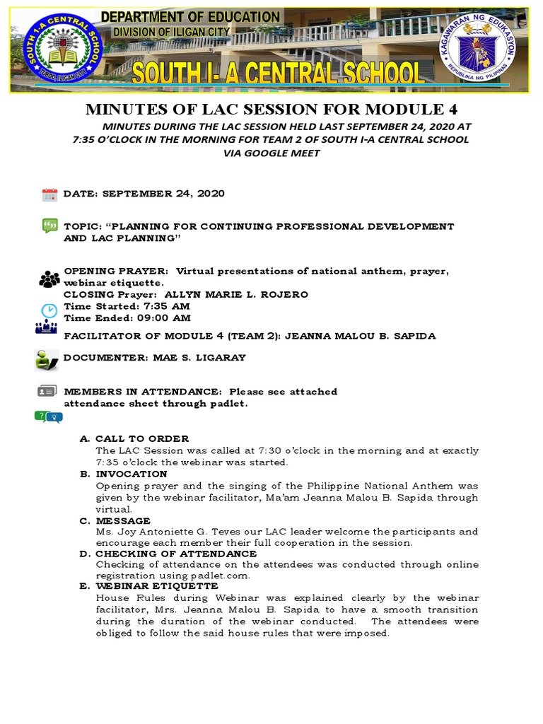 LAC Session Minutes: Module 4 Overview | PDF | Teachers | Learning