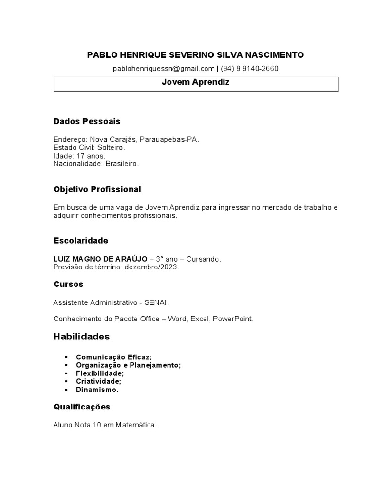 Pablo Henrique Severino Silva Nascimento | PDF | Carreira e Crescimento