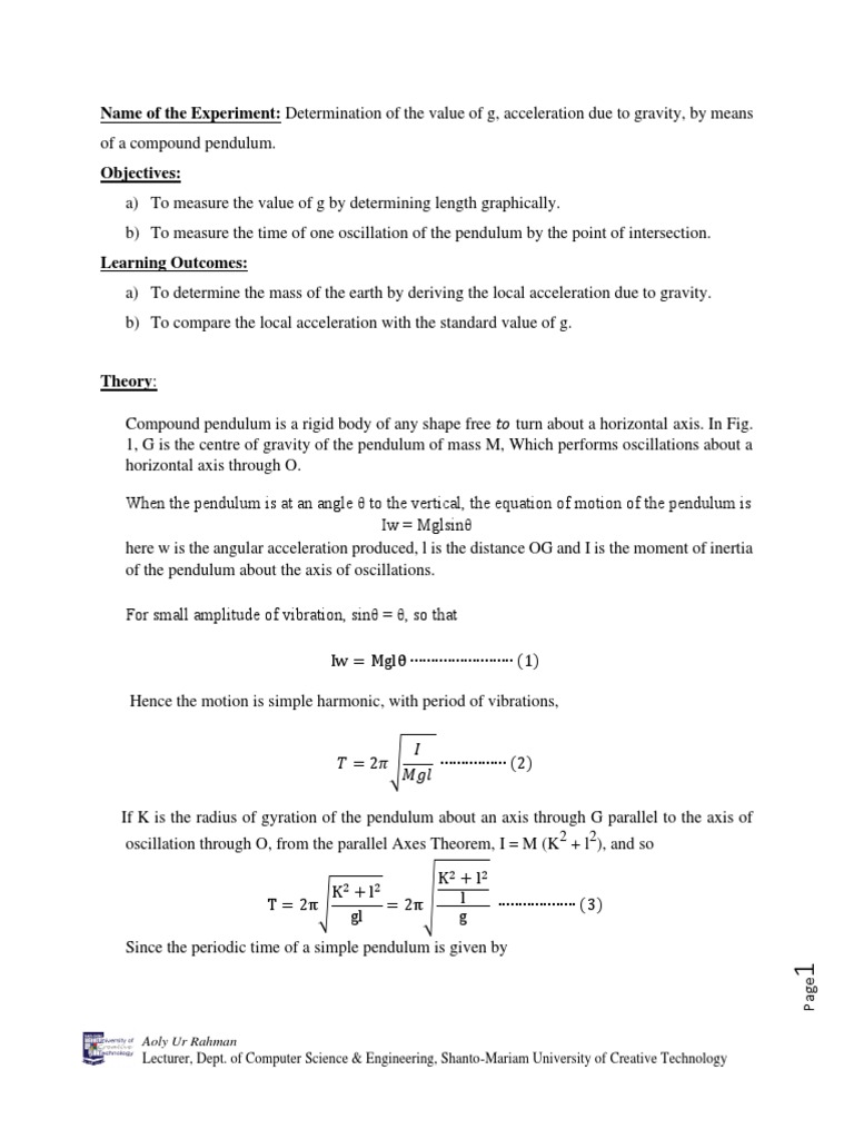 Compound Pendulum | PDF | Rotation Around A Fixed Axis | Pendulum
