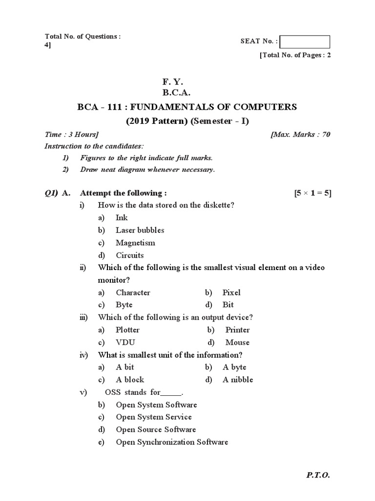 Fundamental of Comp Sem 1 Que Paper 2 | PDF | Operating System | Printer (Computing)