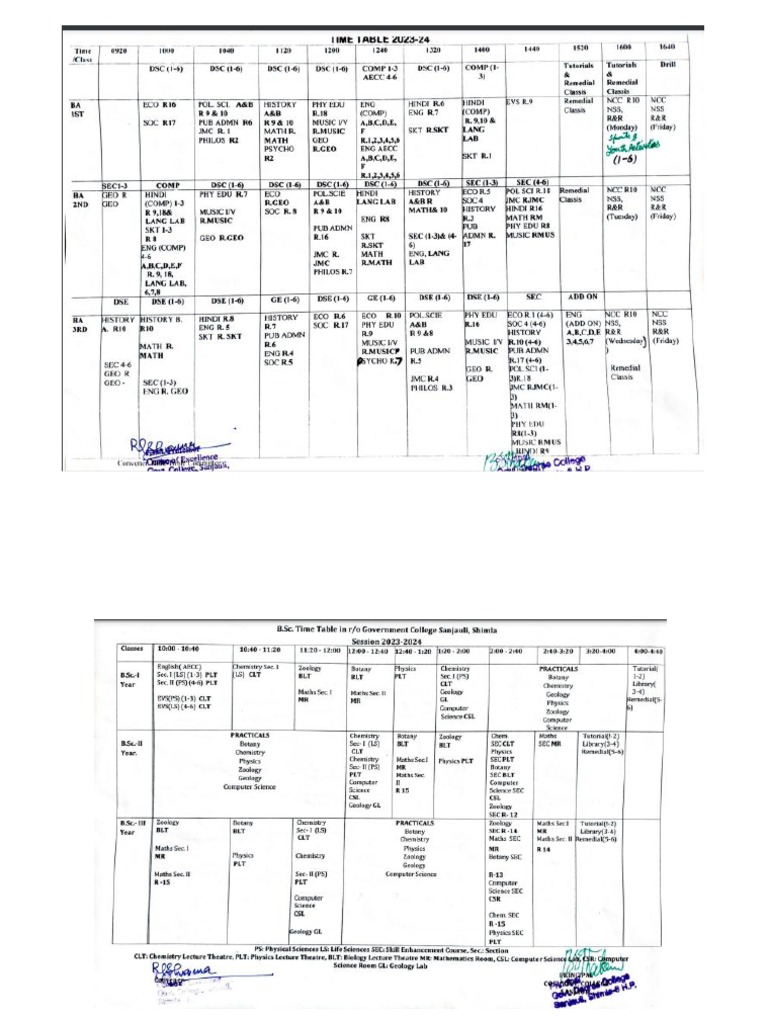 Timetable 2023-24 | PDF