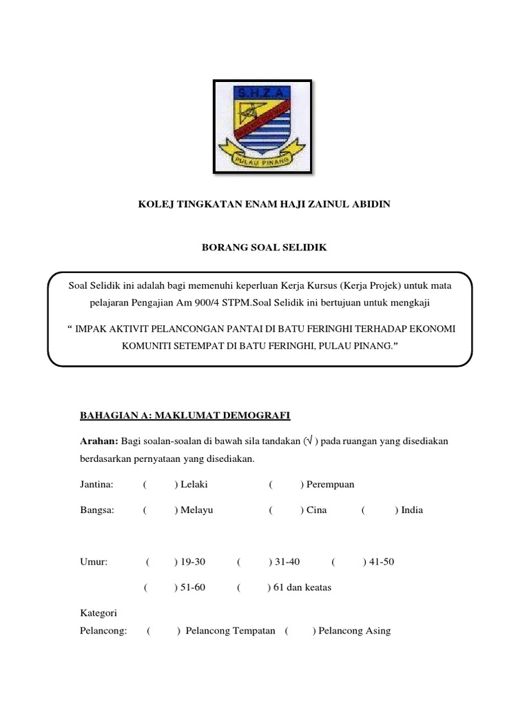 Contoh Borang Soal Selidik Temu Bual | PDF