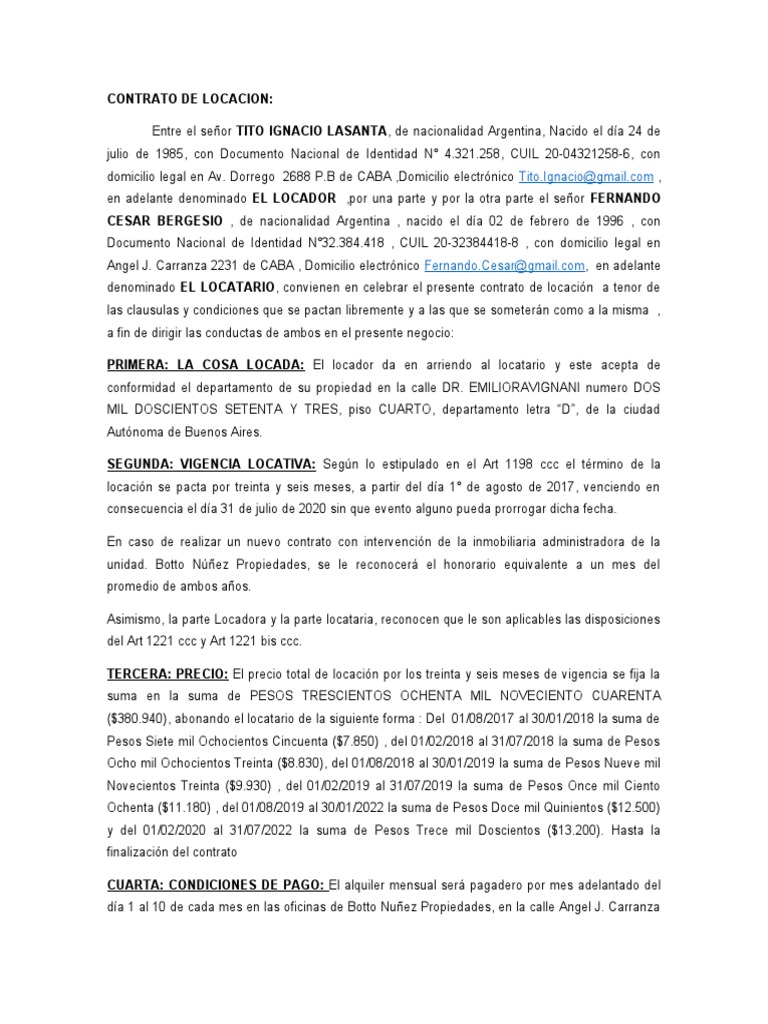 Contrato de Locacion | PDF | Propiedad | Póliza de seguros