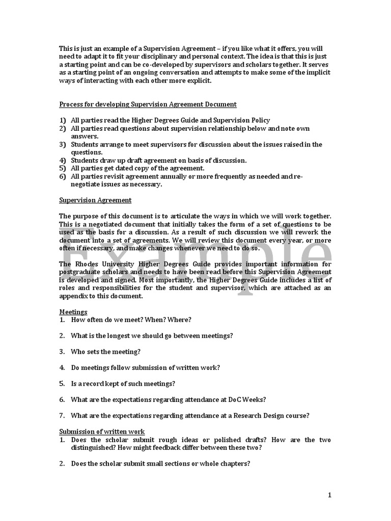 Supervision Agreement Template Guide | PDF | Career & Growth | Business