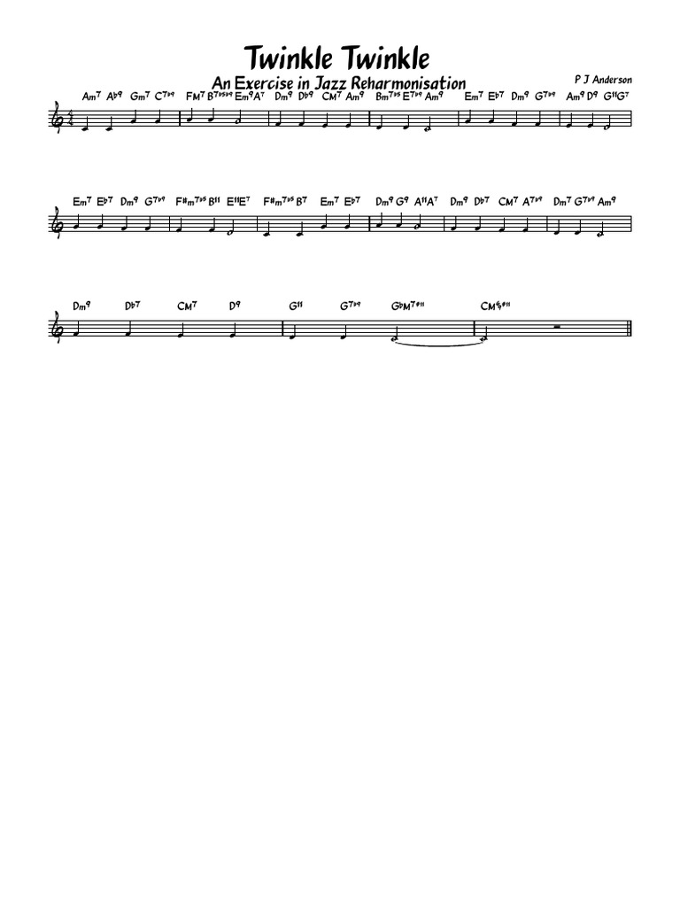 Twinkle Twinkle An Execise In Jazz Reharmonisation | PDF
