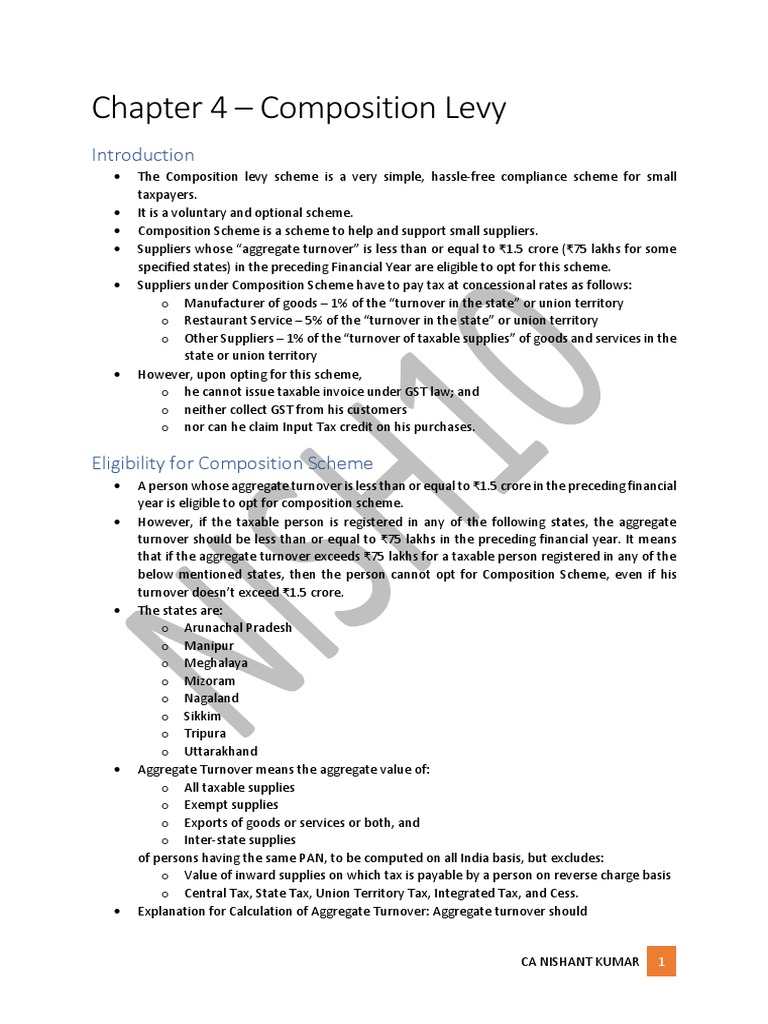Chapter 4 - Composition Levy - Notes | PDF | Value Added Tax | Taxes