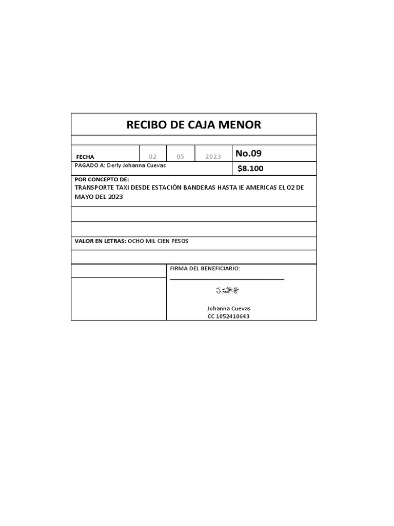 Recibo de Caja Menor: Transporte Taxi | PDF