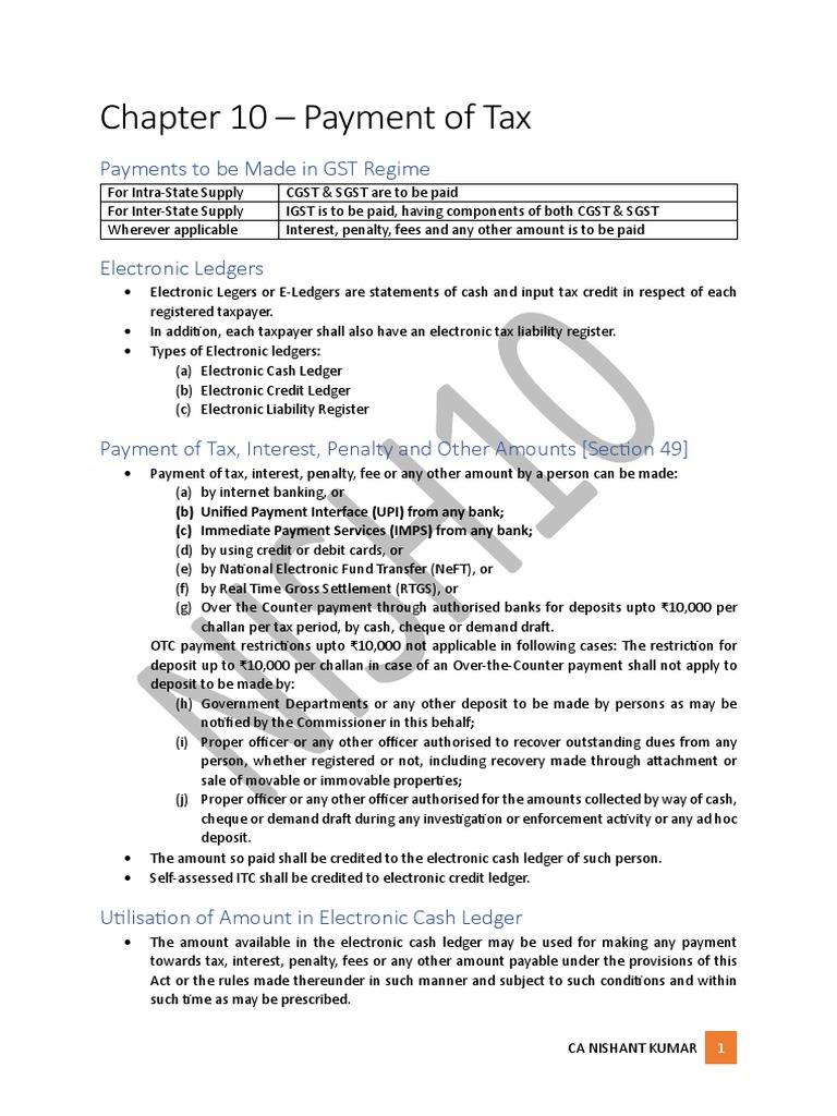 Chapter 10 - Payment of Tax - Notes | PDF | Debits And Credits | Taxes