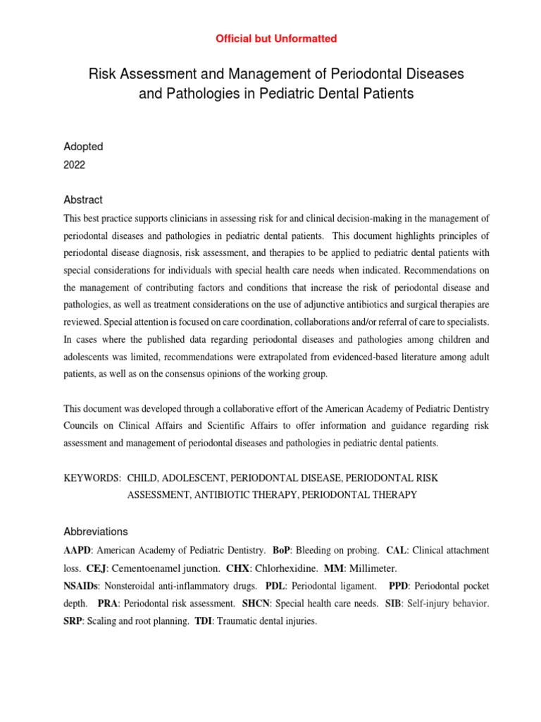 Risk Assessment and Management of Periodontal Diseases | PDF ...