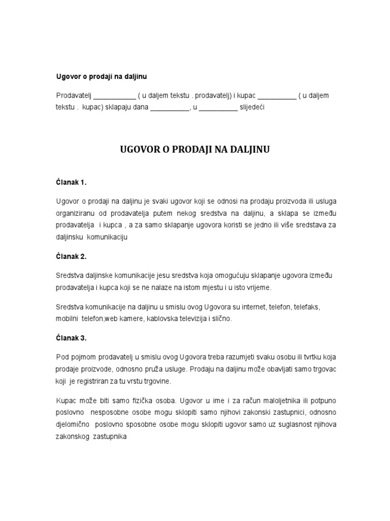 Ugovor o Prodaji Na Daljinu | PDF