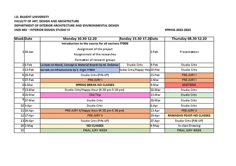 IAED 402 Interior Design Studio Schedule | PDF