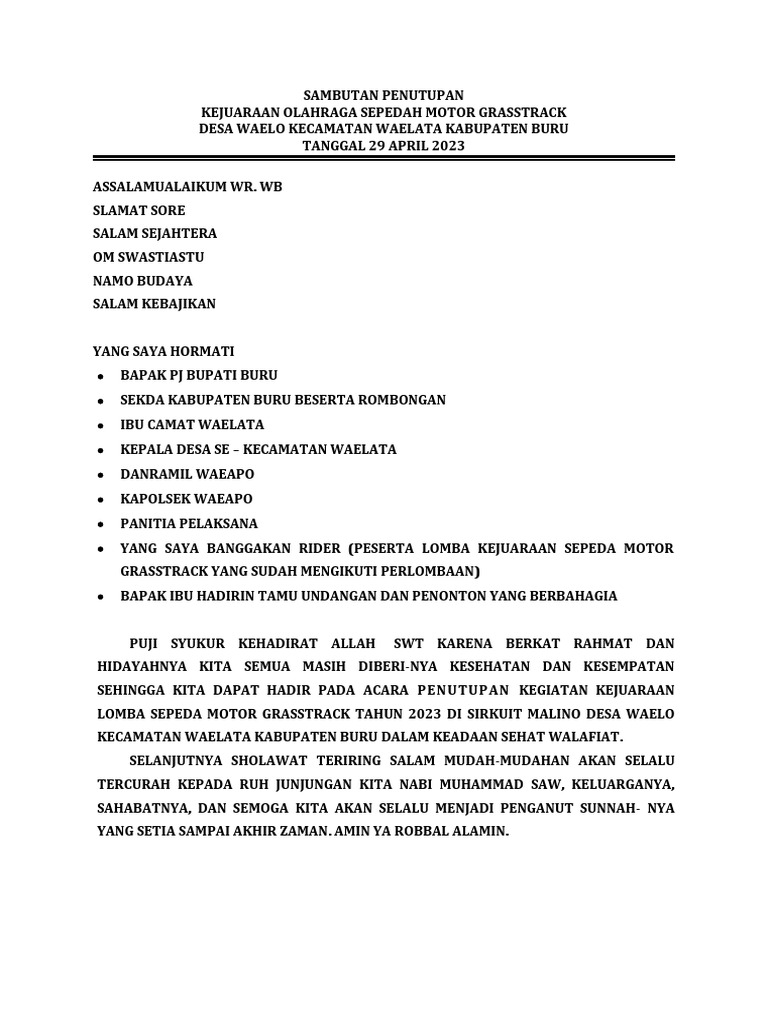 Penutupan Grasstrack Buru 2023 | PDF