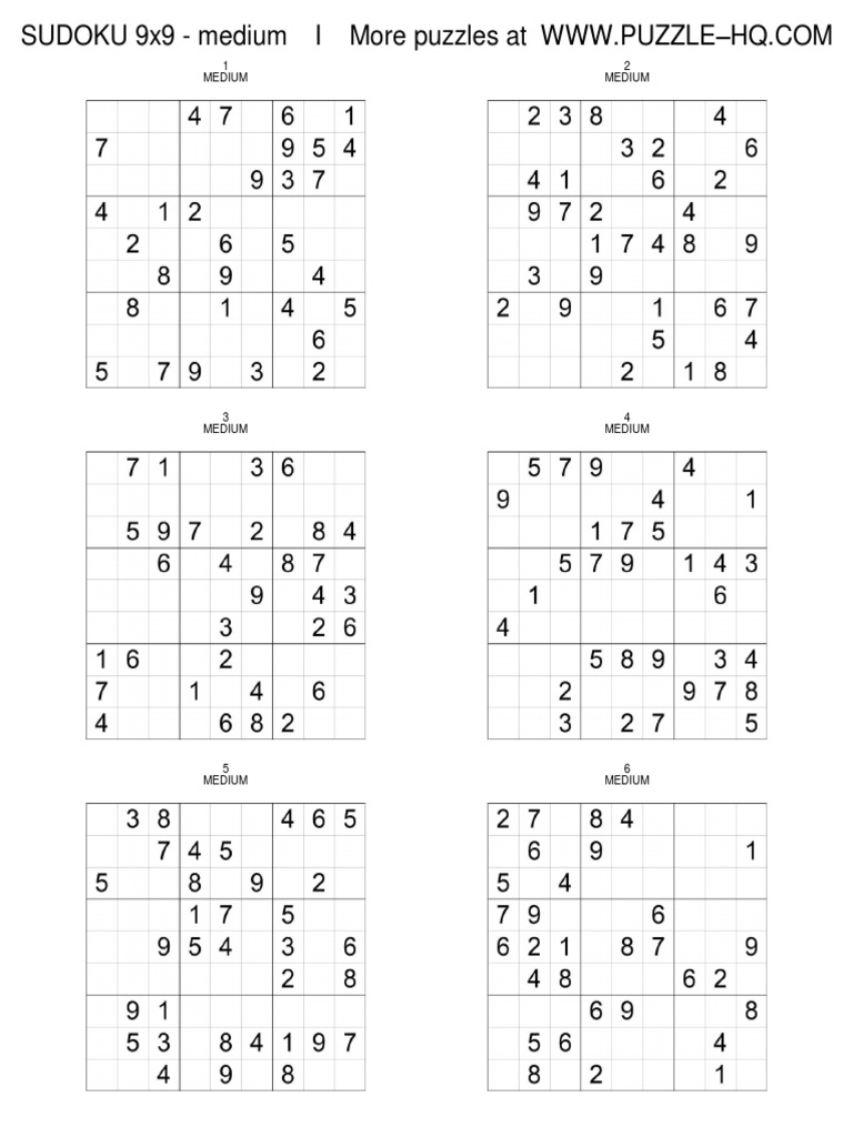 Sudoku 9 X 9 - Medium | PDF