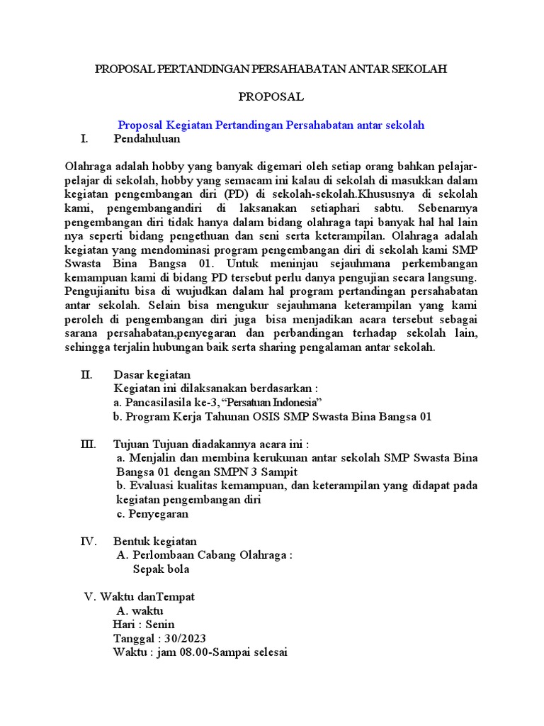 Proposal Pertandingan Persahabatan Antar Sekolah | PDF