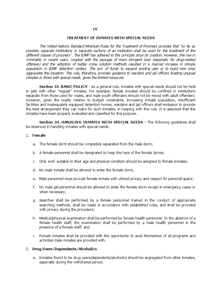 IV Treatment of Inmates With Special Needs | PDF | Prison | Handcuffs