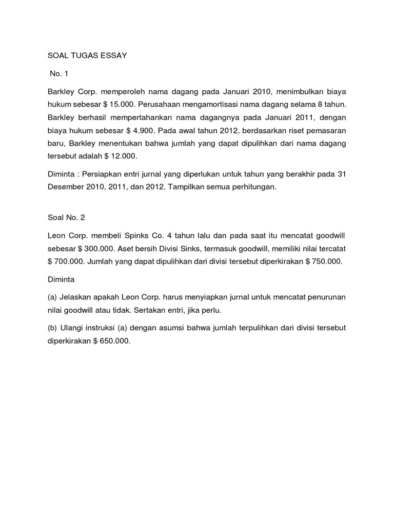 Jurnal Akuntansi untuk Nama Dagang dan Goodwill | PDF
