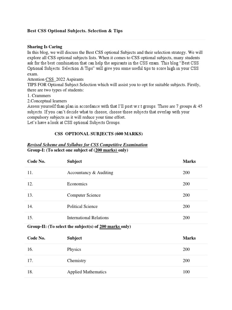 Best CSS Optional Subjects Guide | PDF | Bachelor Of Science | Science