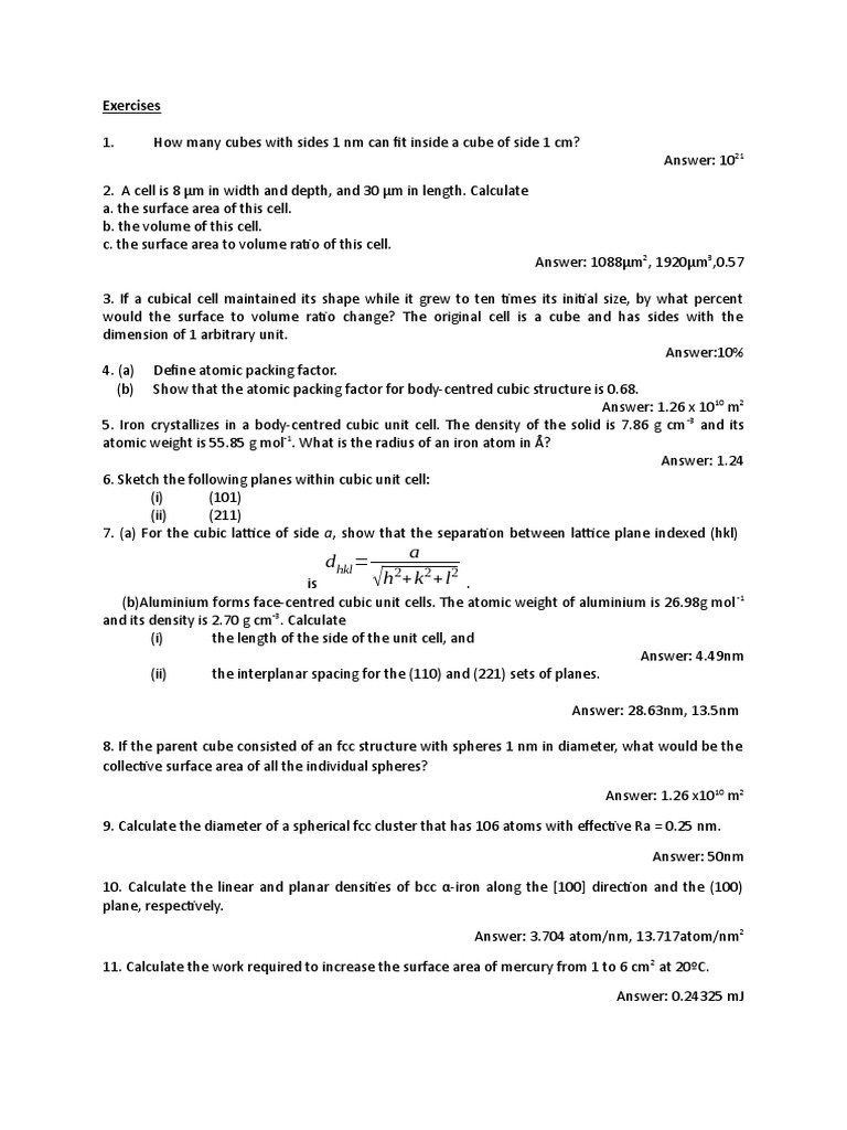 Exercises | PDF | Crystal Structure | Sphere