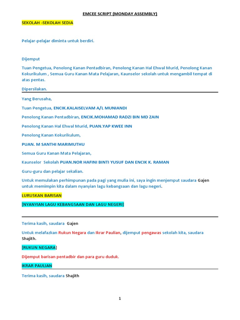 Emcee Script (Monday) | PDF