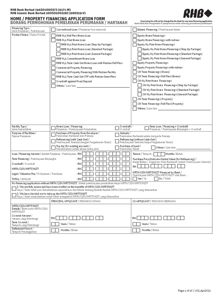 Home Financing Application Form | PDF | Banks | Overdraft