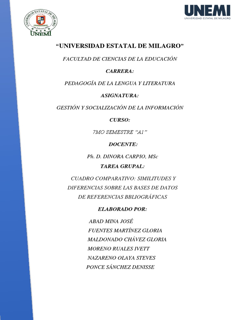 Cuadro Comparativo Similitudes y Diferencias Sobre Bases de Datos de Referencias Bibliográficas ...