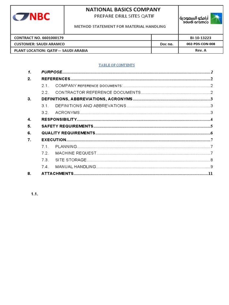 002-PDS-CON-008 Method Statement For Material Handling Manual | PDF ...