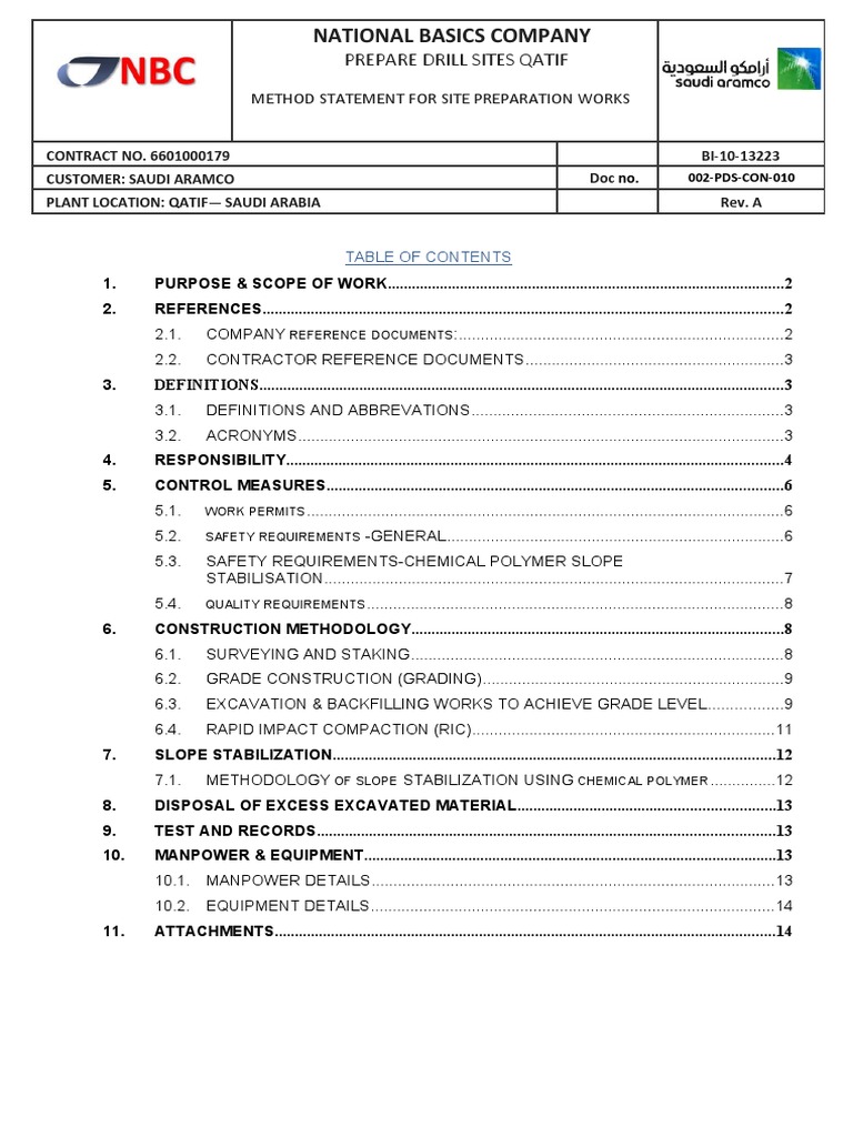 002-PDS-CON-010 Method Statement For Site Preparation Works | PDF ...