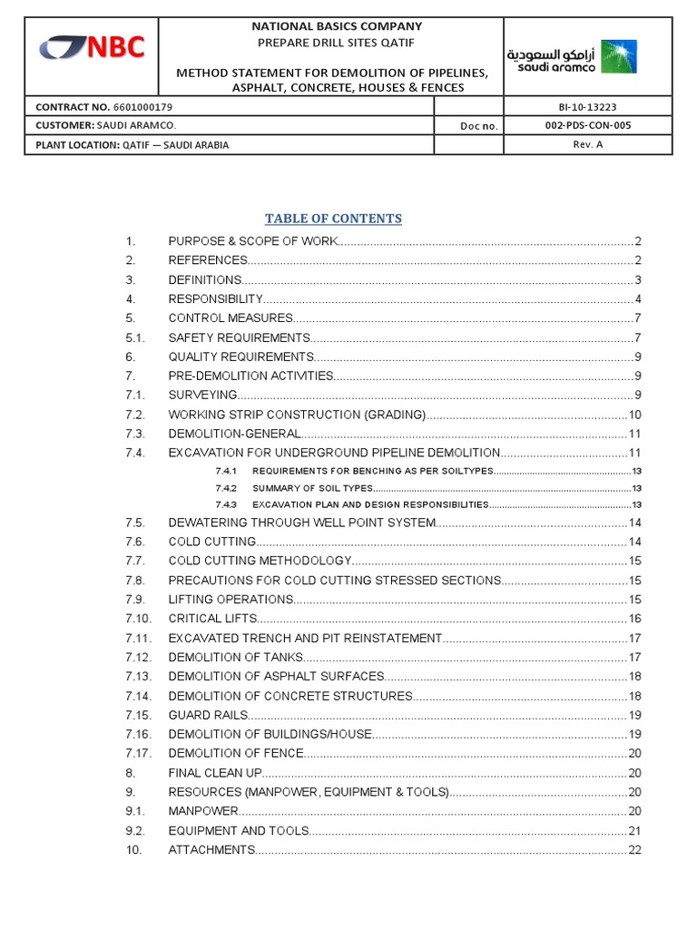 002-PDS-CON-005 Method Statement For Demoilition of Pipelines Asphalt ...
