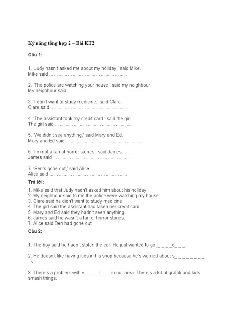 Kỹ Năng Tổng Hợp 2-Bài KT2-Tường | PDF | Mystery, Thriller & Crime Fiction