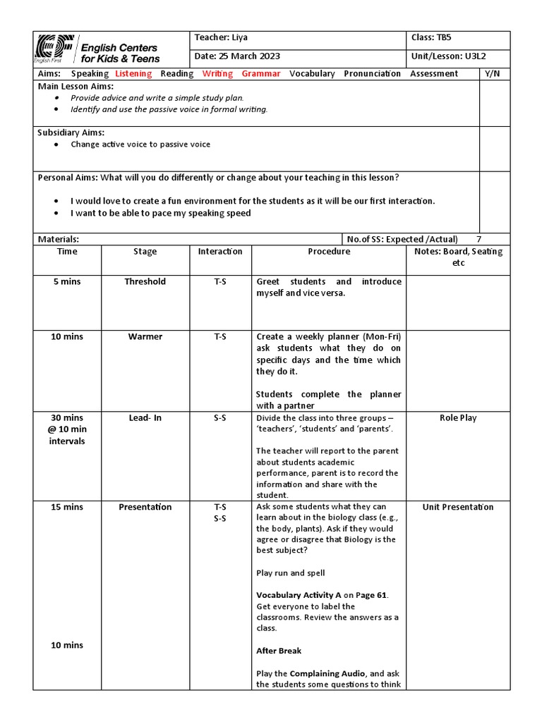 Traiilblazer 5, U3L2 | PDF | Teachers | Teaching