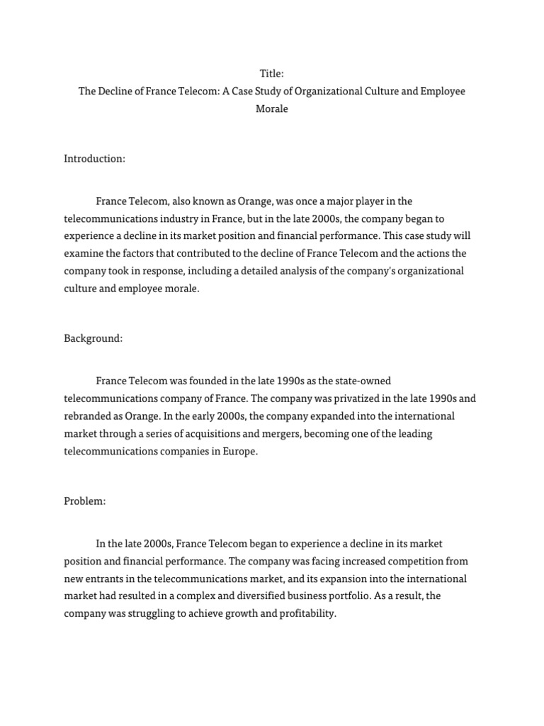France Telecom's Decline: Culture & Morale | PDF | Employment ...
