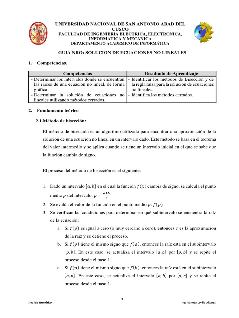 Guia 04 Solucion de Ecuaciones No Lineales | PDF | Análisis numérico | Ecuaciones
